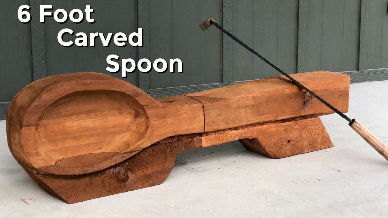 Carving a giant 6-foot wooden spoon