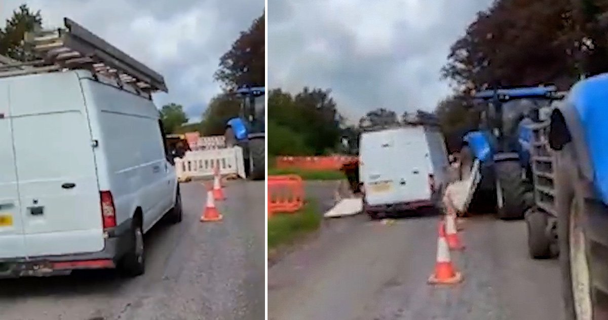 Van driver smashes way through roadworks after losing temper at closures