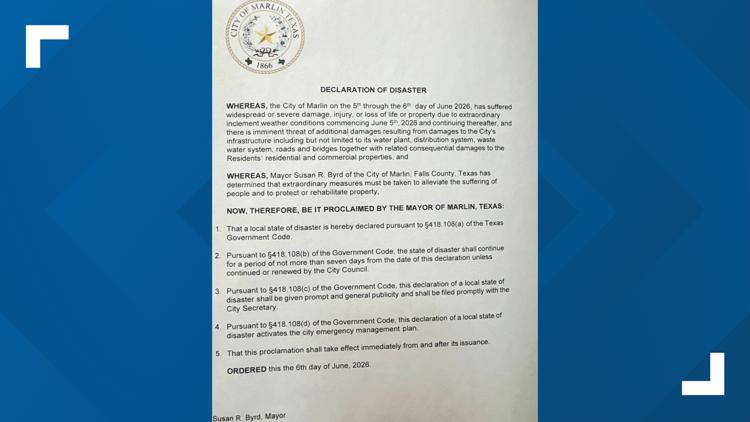 City of Marlin declares state of disaster following severe flooding