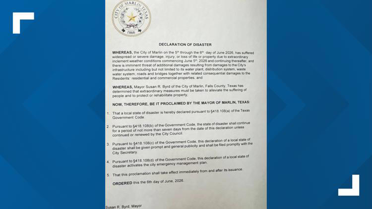 City of Marlin declares state of disaster following severe flooding
