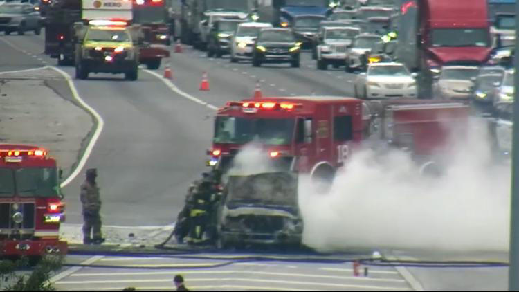 Vehicle fire shuts down lanes on I-285 east in DeKalb County