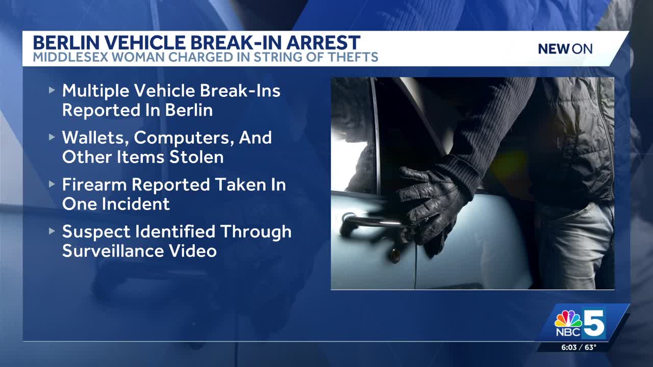 Middlesex woman charged following series of vehicle break-ins