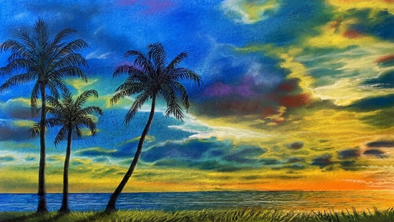 Realistic sunset sky in soft pastels | Heavenly dusk drawing process