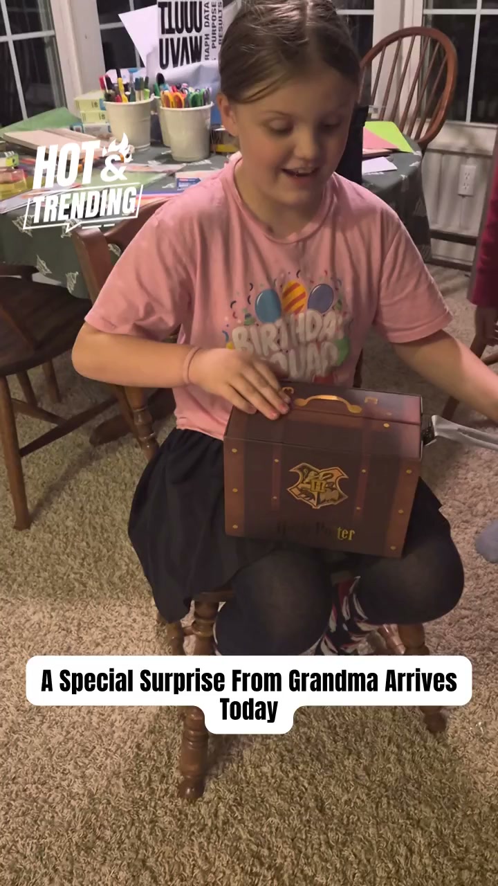 Young girl's heart races after unwrapping a delightful present from grandma