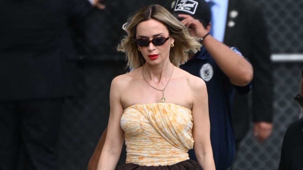 Emily Blunt's Magda Butrym dress has a dangerously high back slit