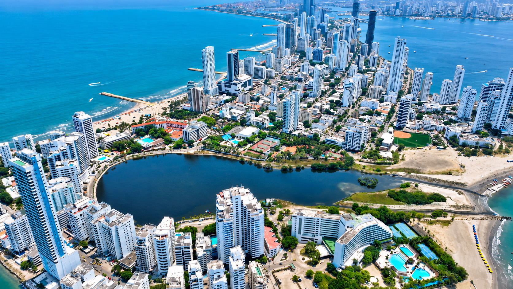 Cartagena’s skyscrapers rising along the Caribbean coast
