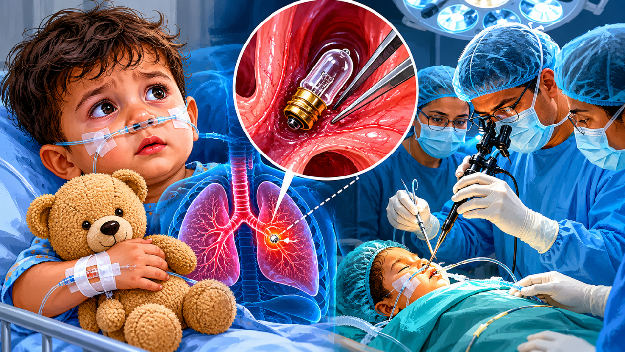 Toddler had tiny bulb stuck in his lung for a week, doctors perform ...