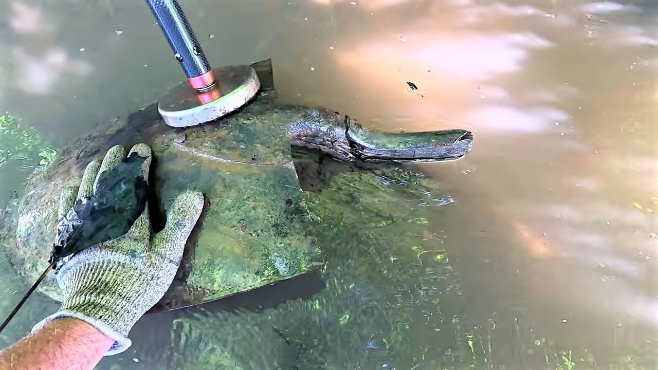 He thought it was junk in the mud - then a massive old shovel came out ...