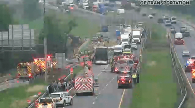 Bus catches fire on I-70 after tire blew in Hagerstown; lanes closed