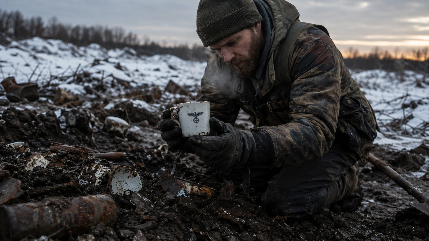 Winter dig uncovers bayonets, gas masks and Luftwaffe porcelain