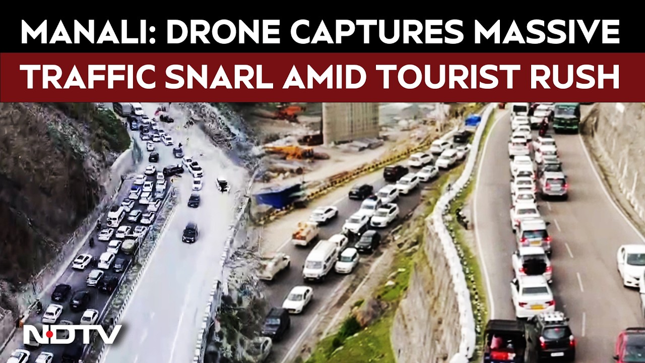 Drone visual captures massive traffic snarl amid tourist rush to Manali