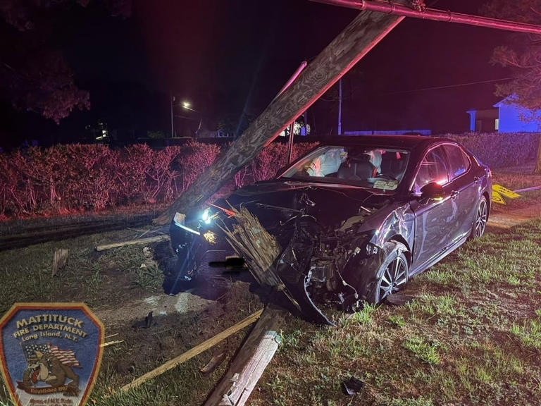Utility pole cracked in half after Mattituck crash: Fire officials