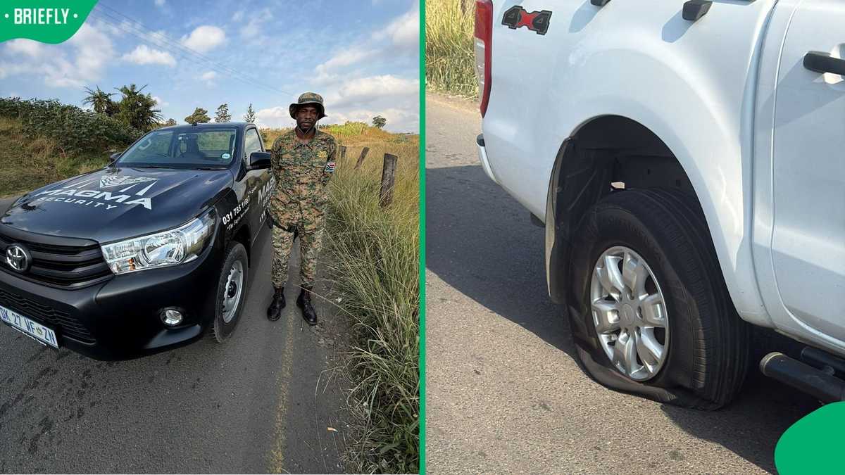 Security guard showered with praises after changing tyre for stranded ...
