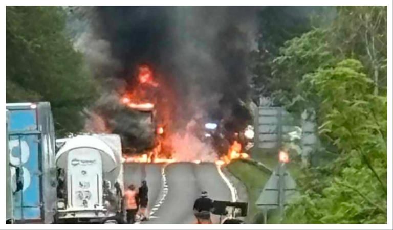 A9 'lorry fire': Road closed in both directions after 'lorry bursts ...