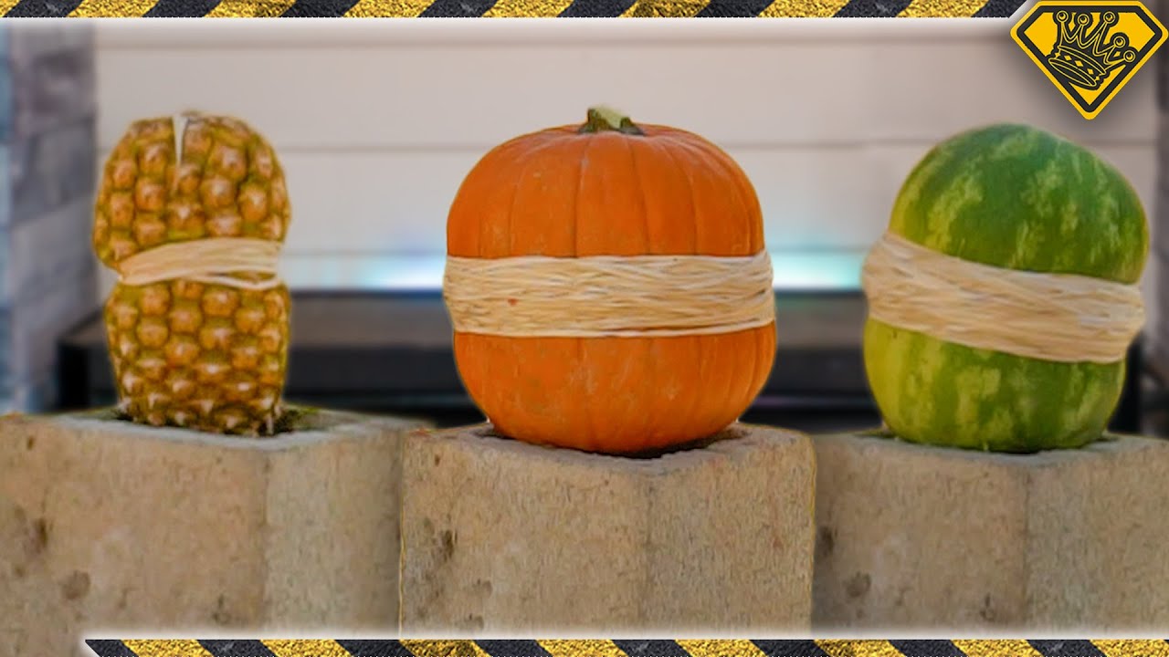 Which fruit explodes fastest with rubber bands?