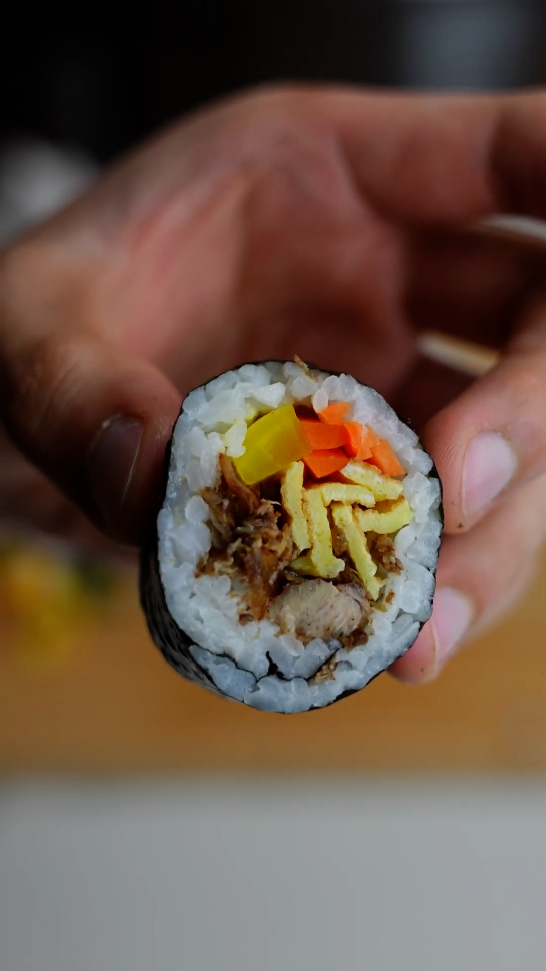 Making kimbap with whatever leftovers you have in the fridge