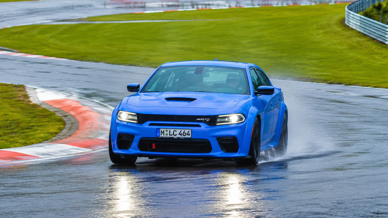 Dodge Charger Hellcat battles snow on track