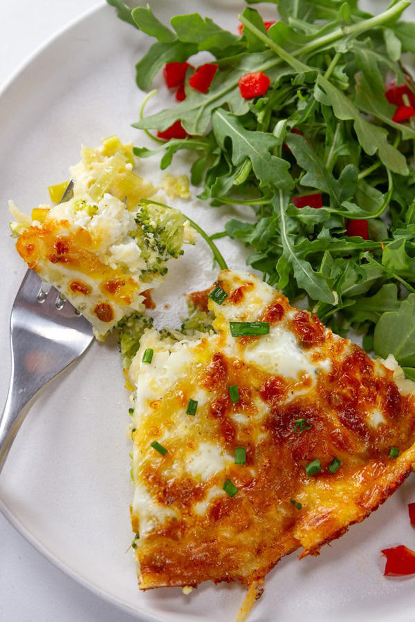 Broccoli leek crustless quiche