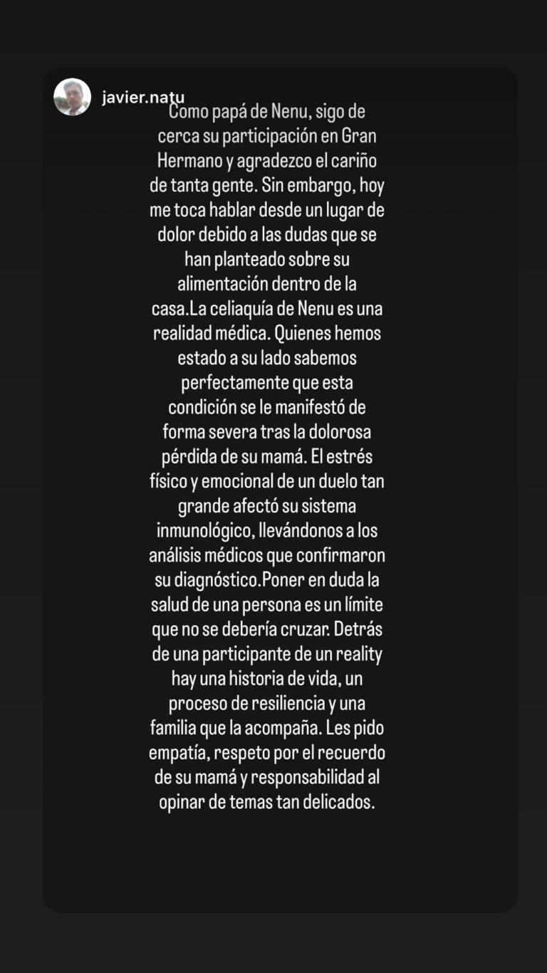 El padre de Nenu López lanzó un duro comunicado sobre la salud de su ...