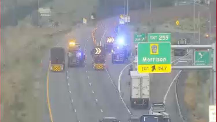 Fuel tanker rollover closes westbound I-70, hazmat cleanup underway
