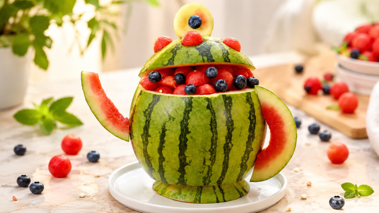 How to make watermelon fruit monster bowl