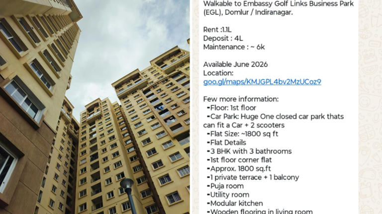 Bengaluru flat listed at Rs 1.1 lakh rent leaves internet divided ...