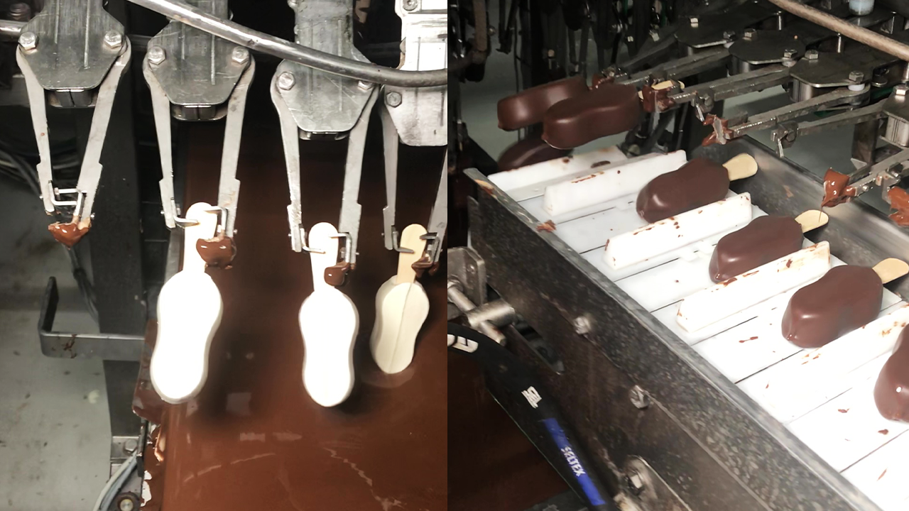 How are ice creams made inside the factory?