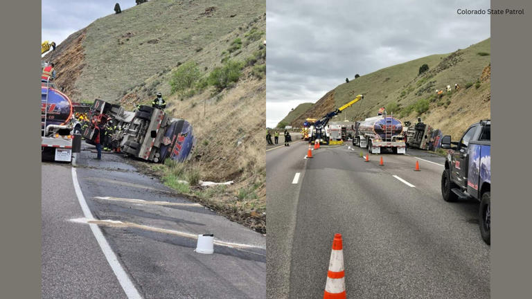 Tanker rollover closes down westbound I-70 near C-470 west of Golden