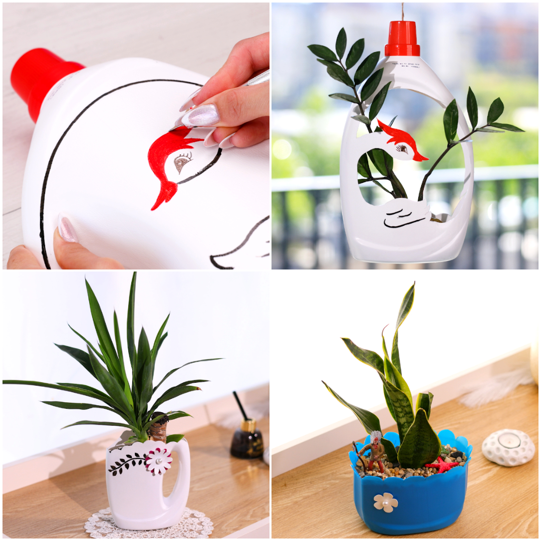 Upcycle plastic bottles into fun flower pots! 😍