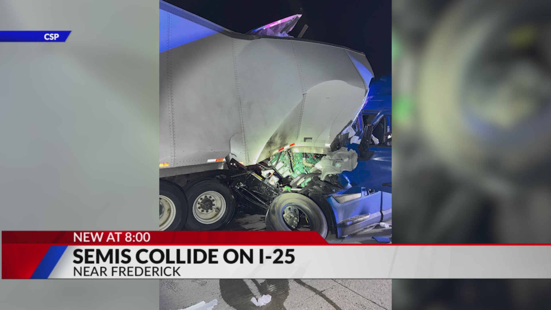 Semitrailers collide on I-25 after one stops in roadway: CSP