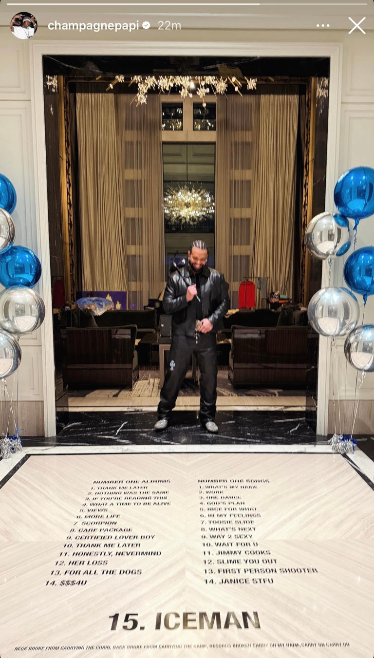 Drake celebrates 15 No. 1 albums, 14 No. 1 songs: 'Back broke from ...