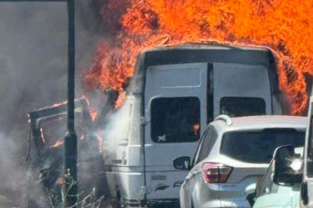 Motorhome and car destroyed by fire outside Hovis factory in Erith