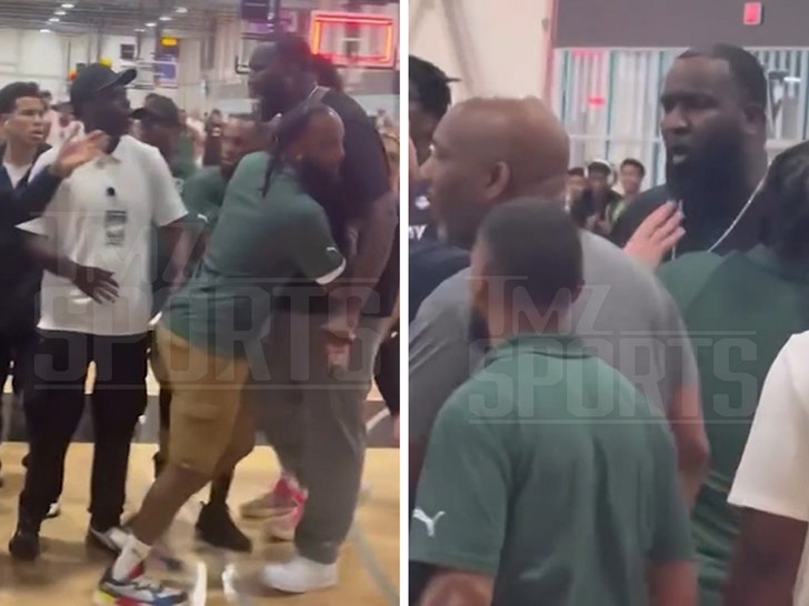 Kendrick Perkins held back in heated argument at son's AAU game