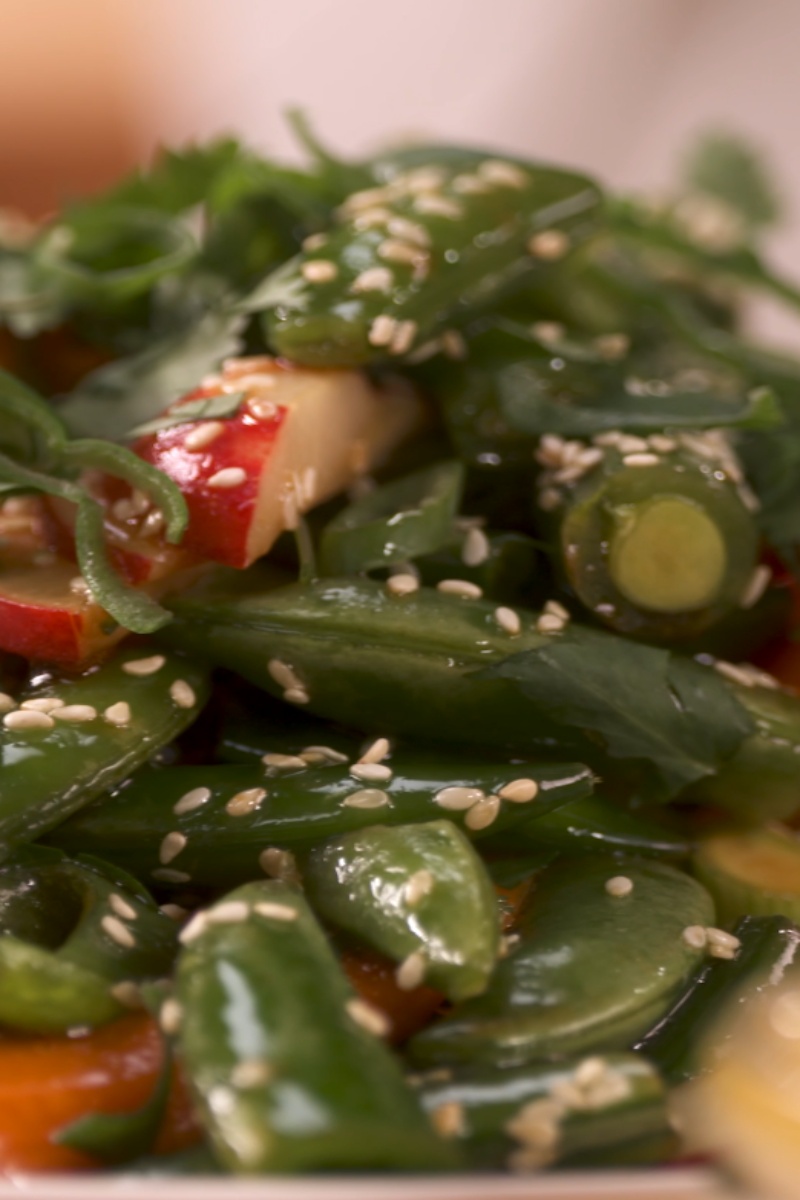 Crunchy colorful snap pea and radish salad