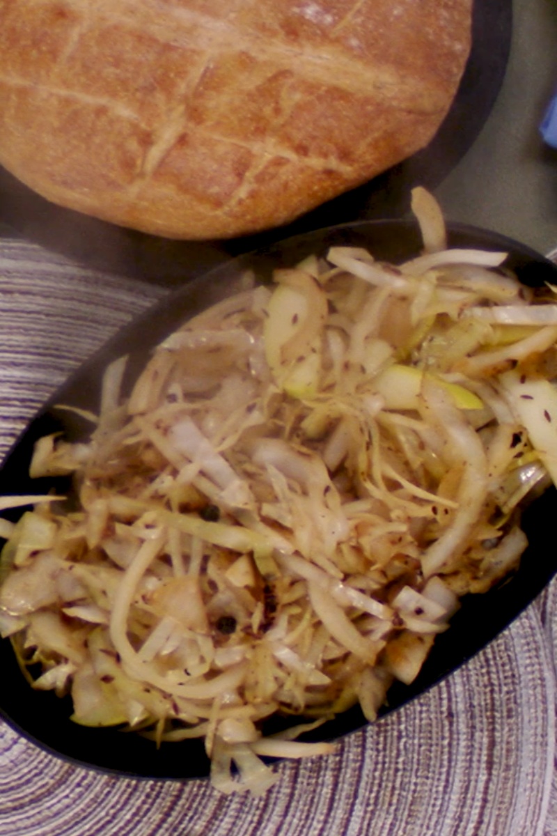 Stewed cabbage with juniper berries and caraway seeds