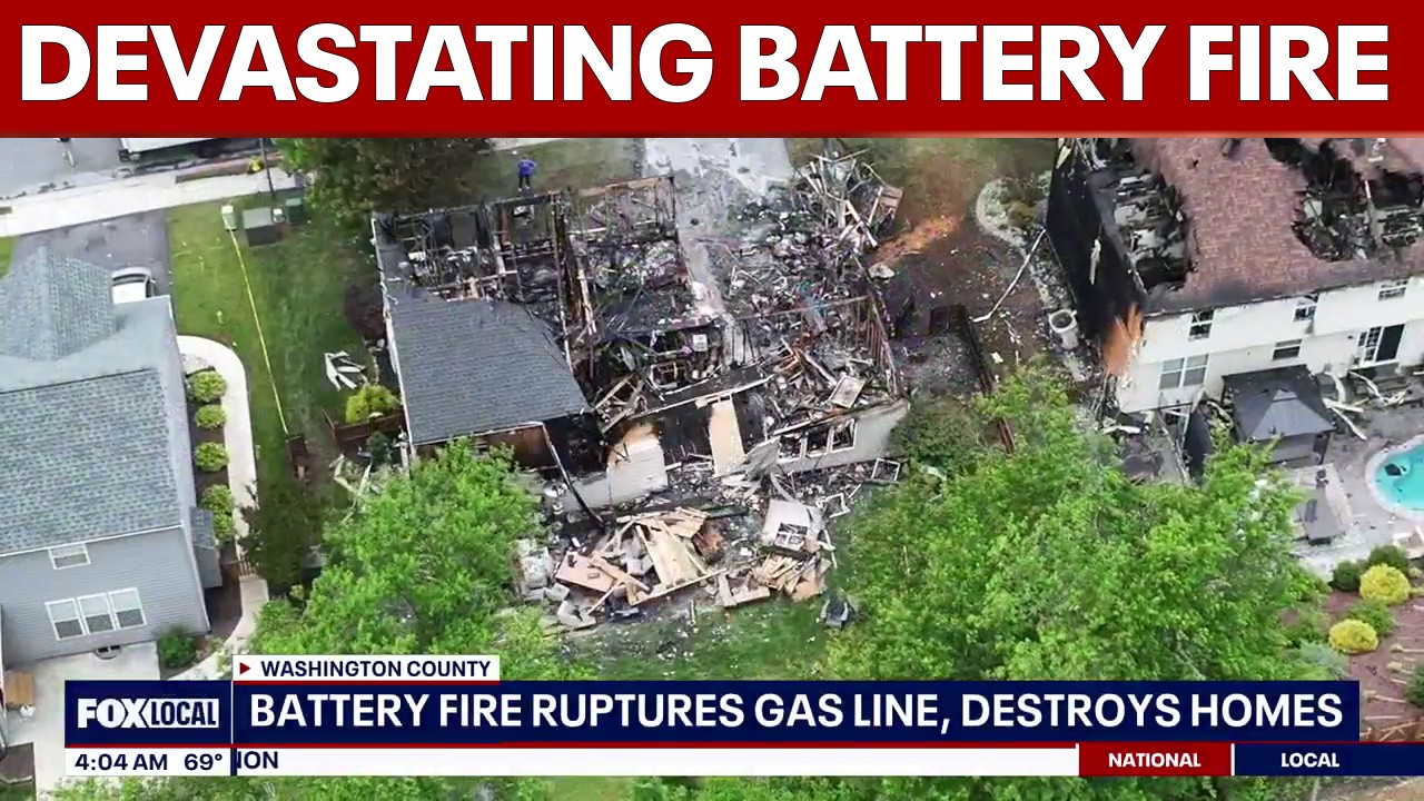 Battery fire ruptures gas line, destroys homes