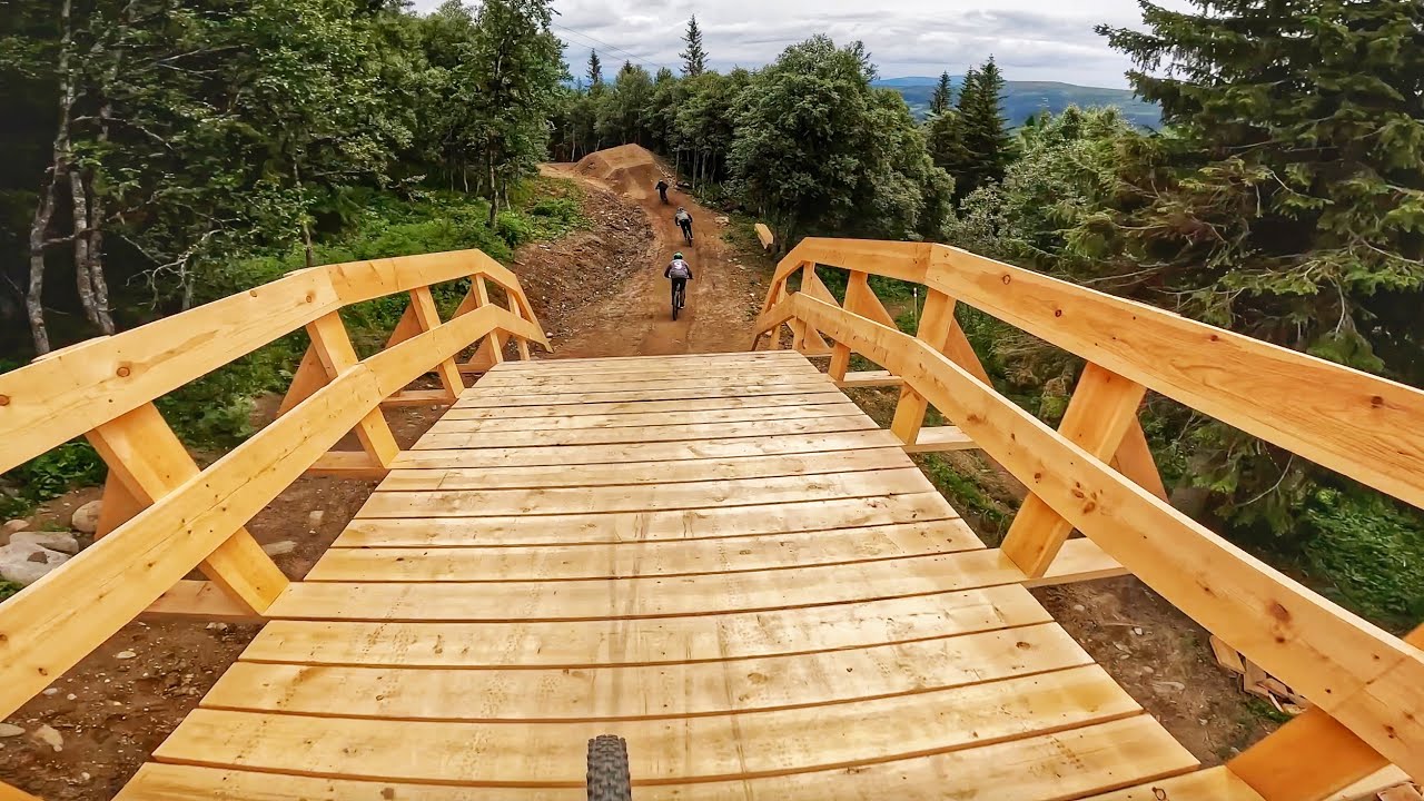 POV mountain biking down a steep freeride trail