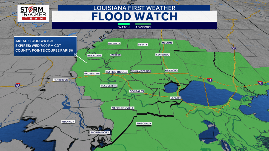 Baton Rouge weather: Flood watch; on and off rain and t-storms