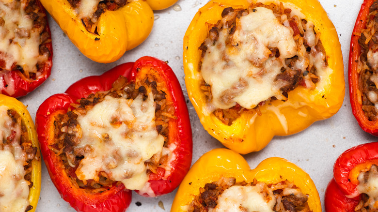 Beef and cheddar stuffed peppers recipe