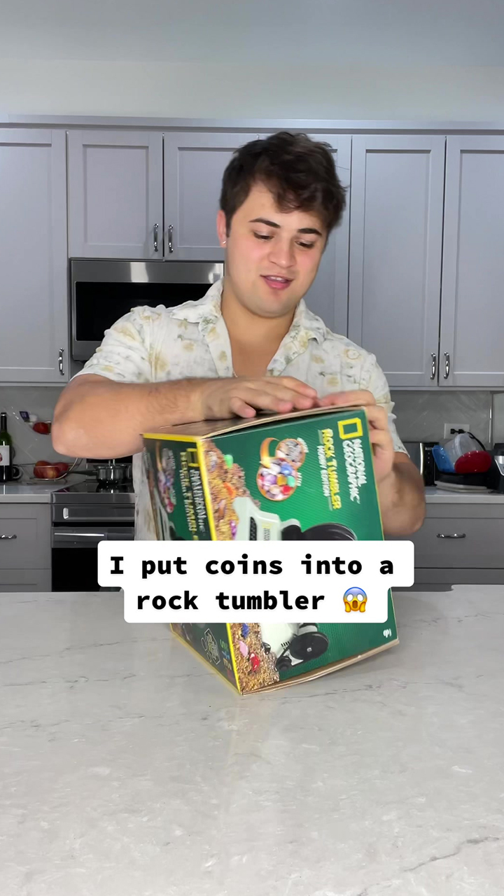 Rock tumbler experiment: Can coins really change shape