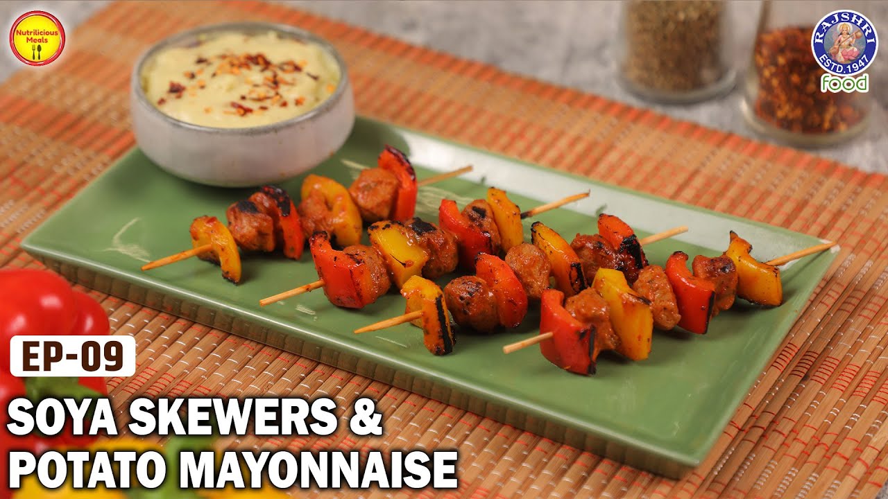 Soya skewers with spicy potato mayonnaise