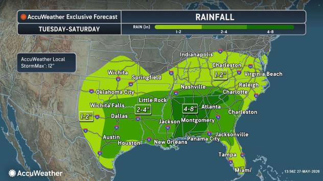 Downpours bring heightened flood risk, drought relief to southern US
