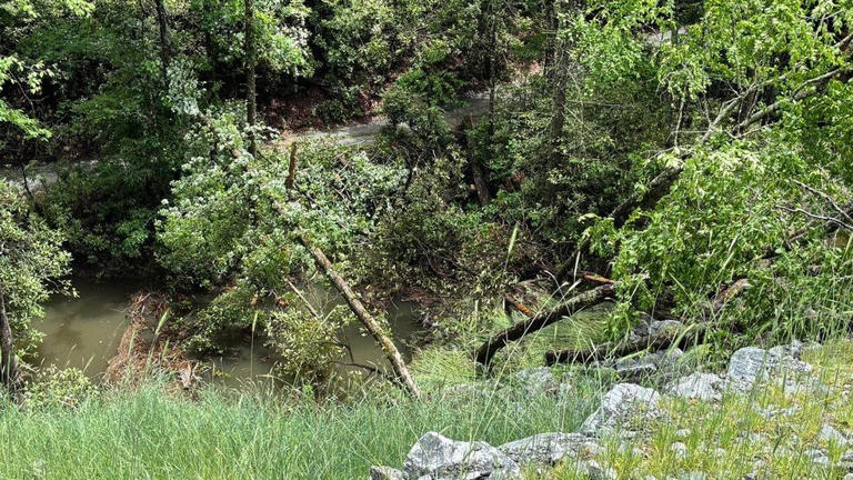 Landslide causes damage on road being repaired after Helene