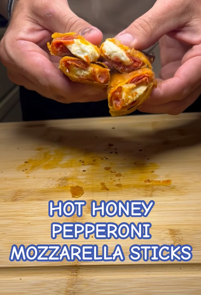 Air-fried hot honey pepperoni mozzarella sticks 🔥🧀 crispy, cheesy, and ...