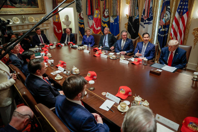 Trump uses cabinet meeting to flog tacky $55 hats