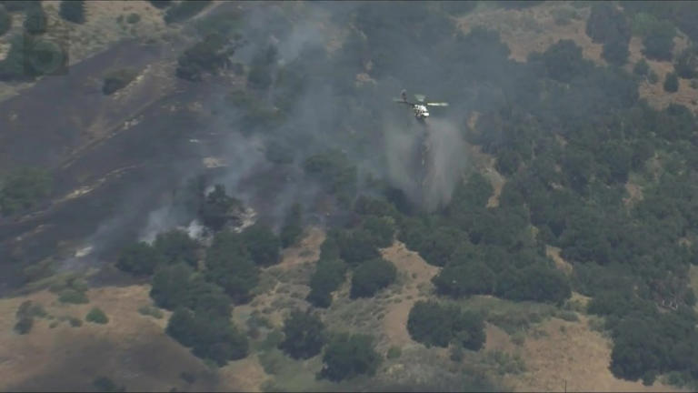 Crews work to contain brush fire near Malibu Canyon Road in Calabasas