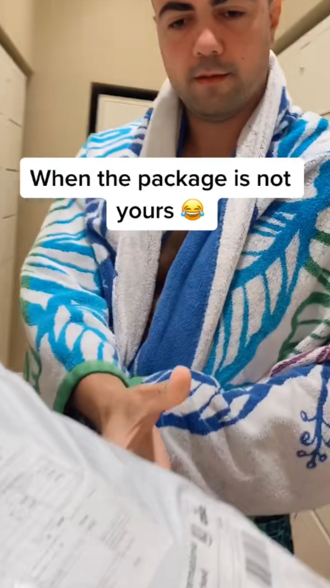 Funny couple moment: package surprise reaction