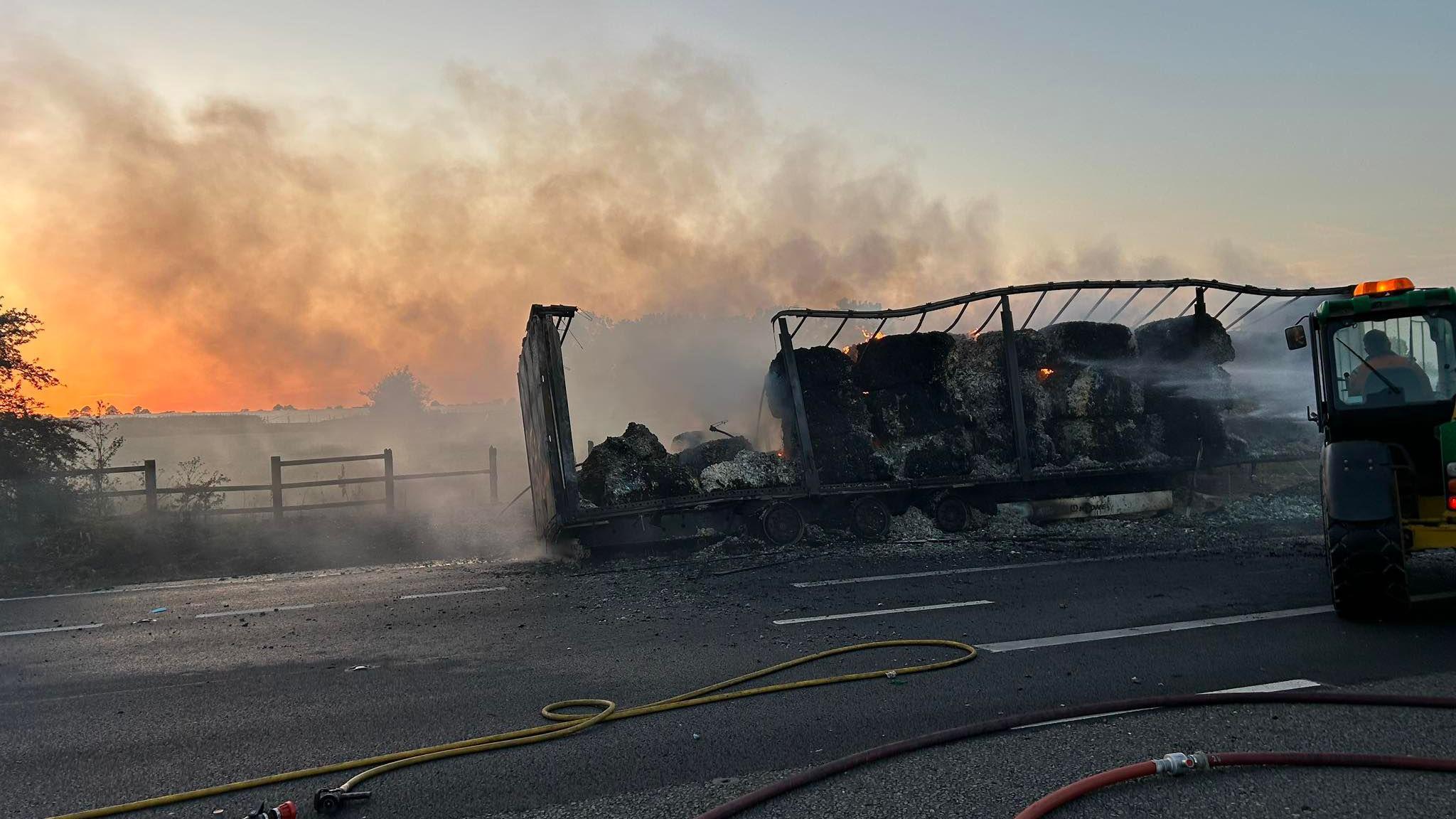 Two major roads closed after lorry fire