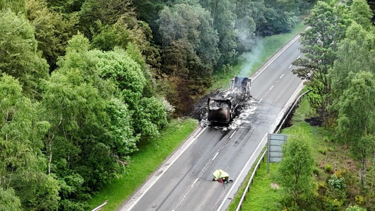 A9 reopens after Tesco delivery lorry bursts into flames