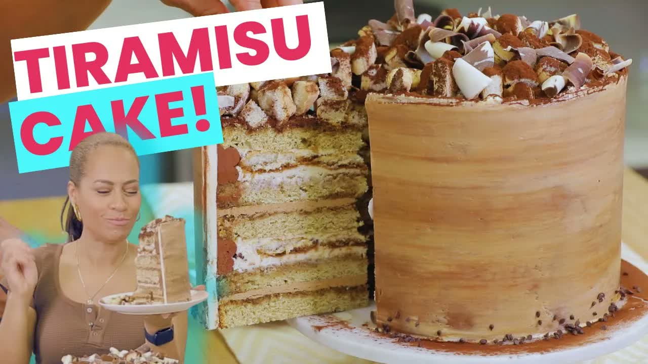 Create a tiramisu mega cake with coffee buttercream